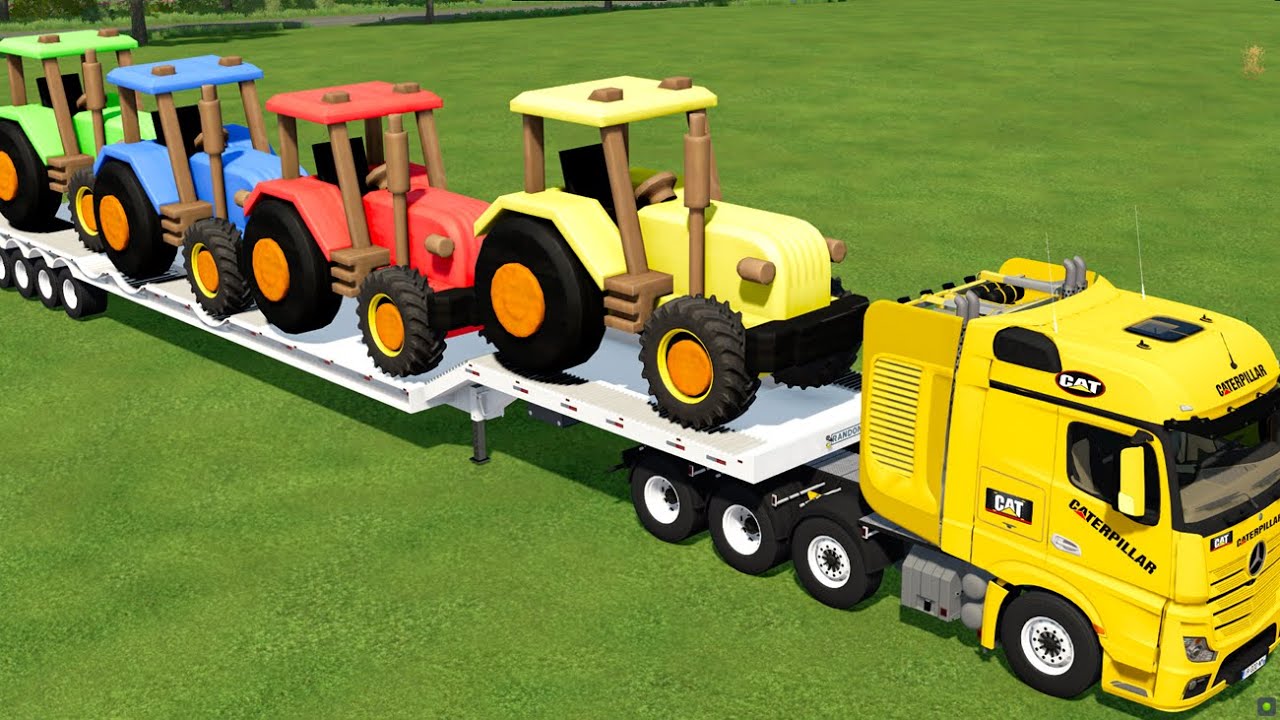 TOYS OF COLORS ! COLORED MINI TRACTORS TO PARKOURS TO COLORS GARAGE W ...