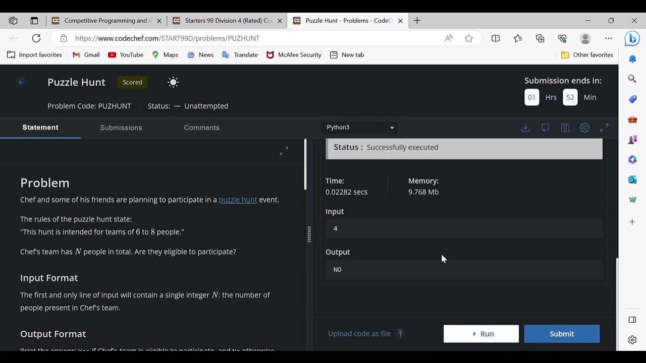 Puzzle Hunt Problems CodeChef in python3 - YouTube