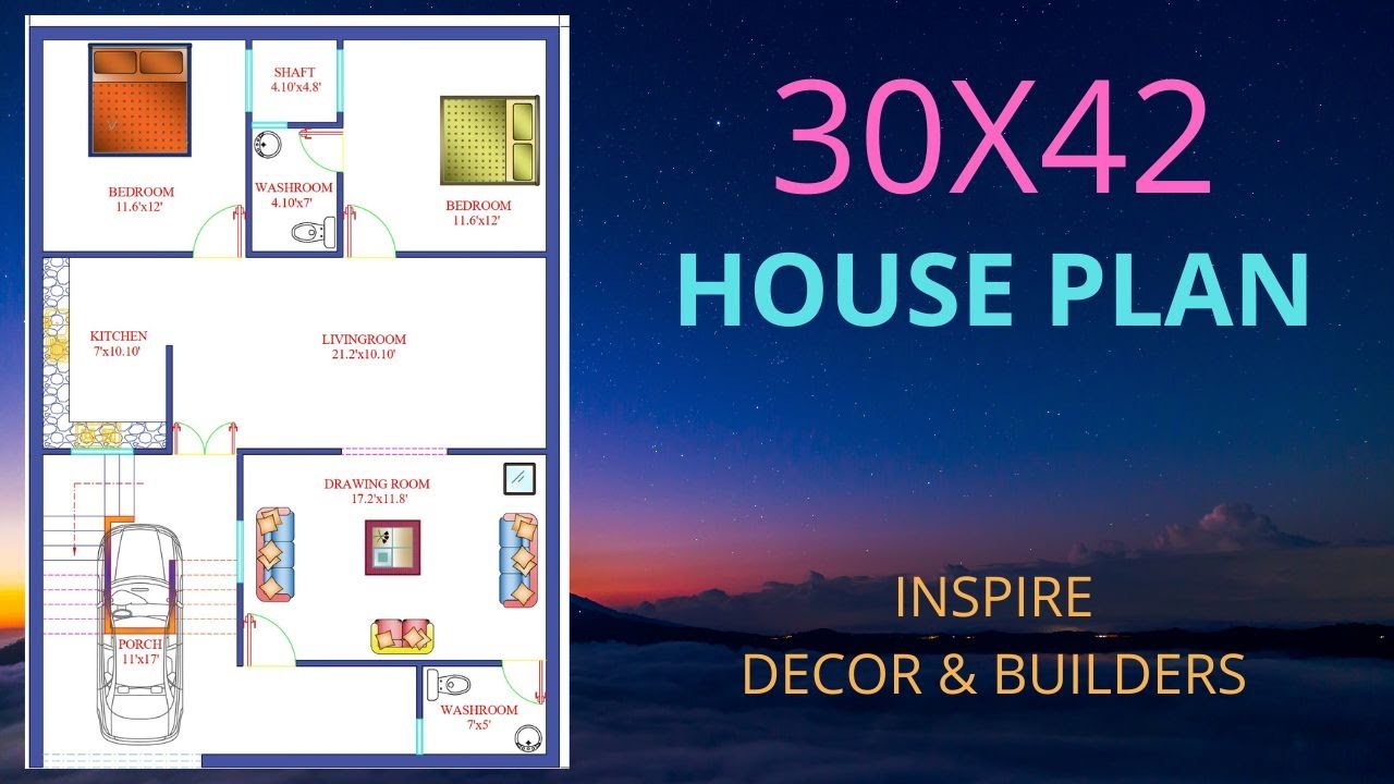 30X42 Building Plan II 1260 Sq Ft House Plan II East Facing Home Map II ...