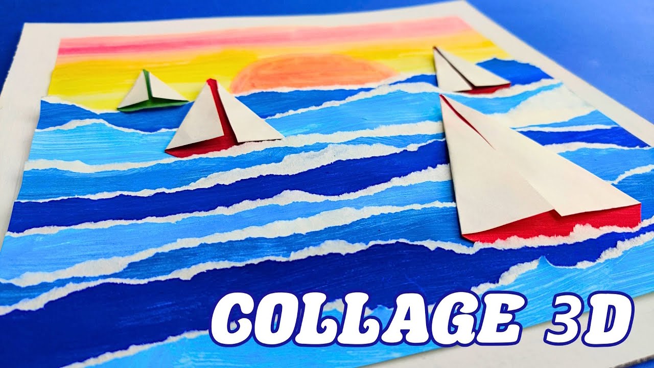 🌊⛵🎨 COLLAGE 3D: MARE con ONDE e BARCHETTE - Attività Creativa per l ...
