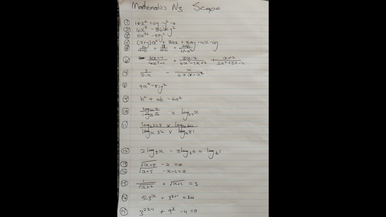 MATHS N3 TEST 2 PREPERATION SCOPE T3 CONTINUED - YouTube