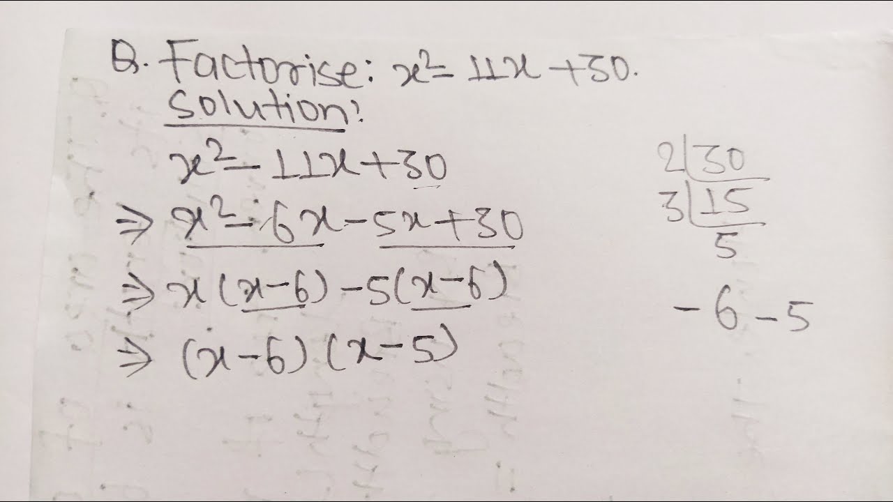 Factorize X 2 11x 30 YouTube
