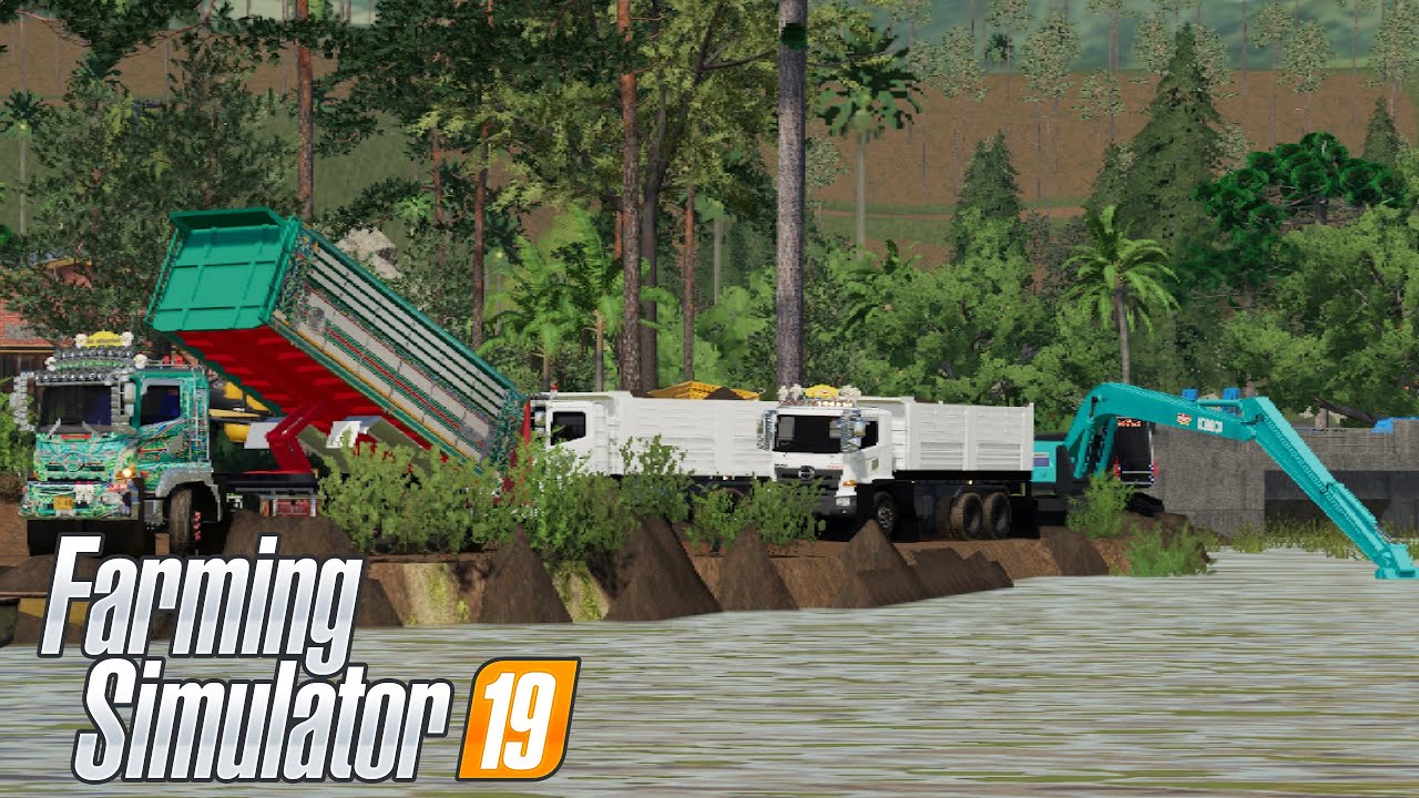 KOBELCO บูมยาว ขุดลอกคลอง Farming Simulator 19 #fs19 - YouTube