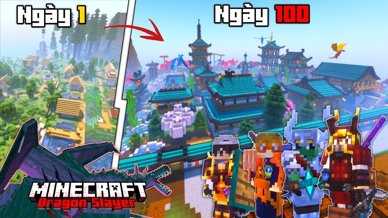 100 NGÀY TRỞ THÀNH THỢ SĂN RỒNG TRONG MINECRAFT CÙNG ĐỒNG ĐỘI - XÂY ...