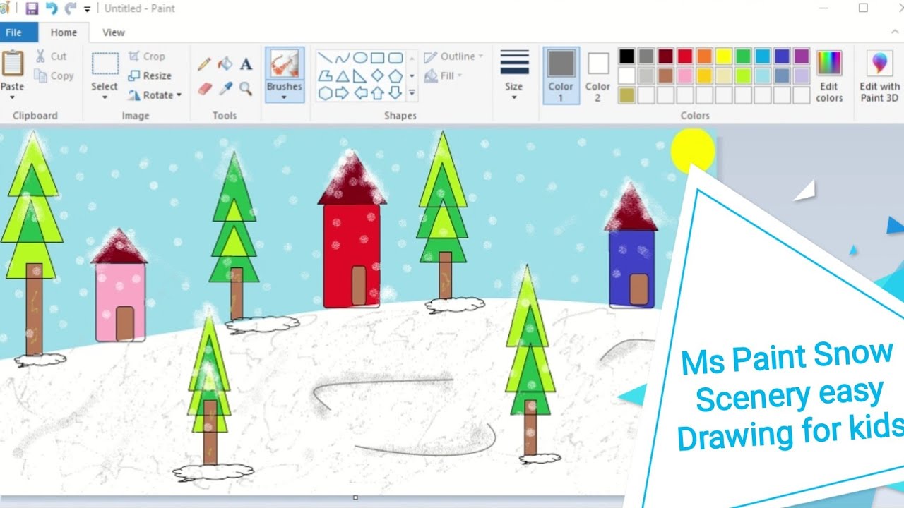 Ms Paint Snow Scenery easy Drawing For Kids - YouTube