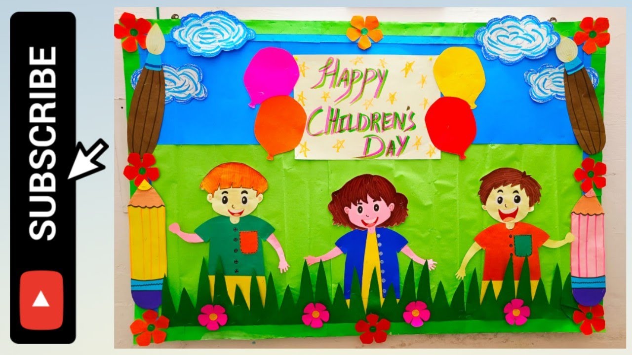 Children's day board decoration ideas | Children's Day notice board ...