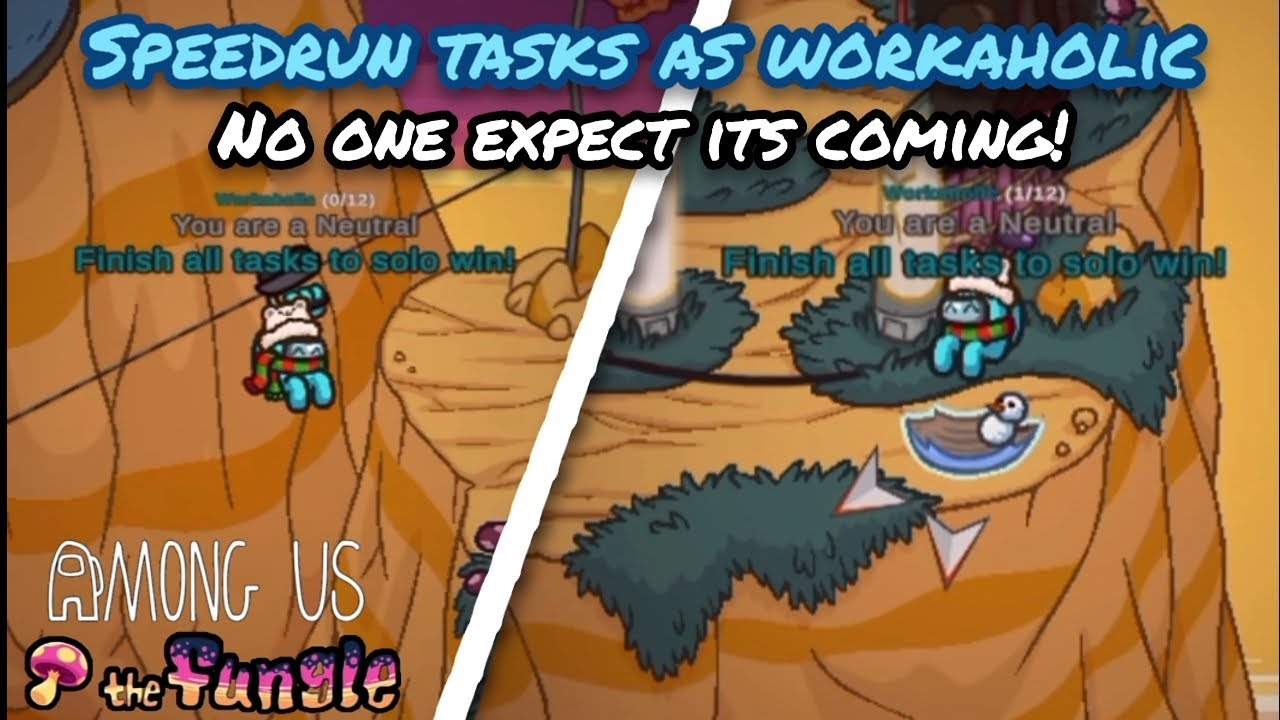 Speedrun my tasks on The Fungle Map as WORKAHOLIC Role in Among Us!! 😎💯 ...