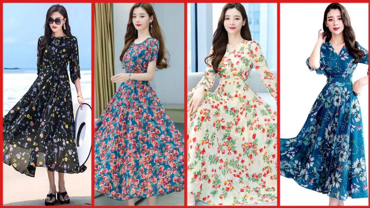 Beautiful Floral Printed Chiffon Frocks Designs For Ladies//Casual ...