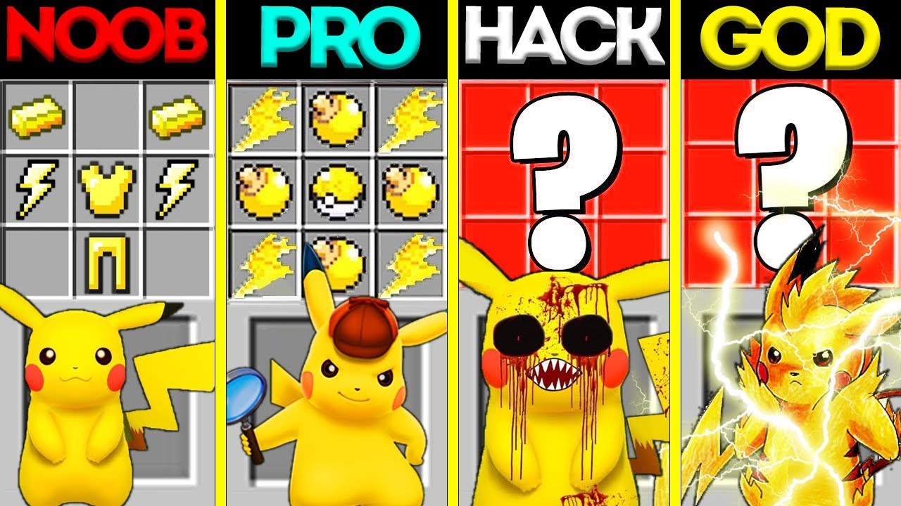Minecraft Battle: NOOB vs PRO vs HACKER vs GOD: POKEMON PIKACHU CRAFTING CHALLENGE / Animation ...