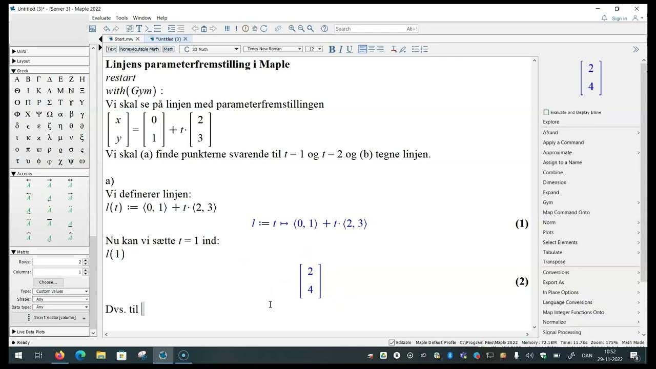 Linjens parameterfremstilling i Maple (gammel) - YouTube