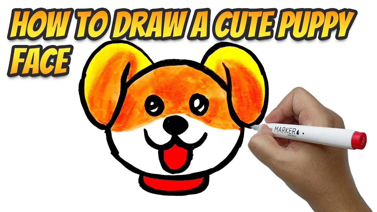 How to Draw & Color a Very Cute Puppy Dog Facec | Step by Step How to ...