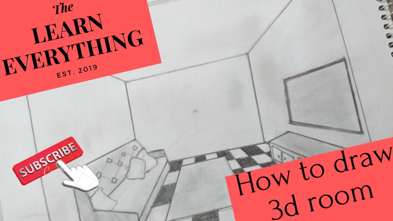 how to draw 3d room (living room) - YouTube