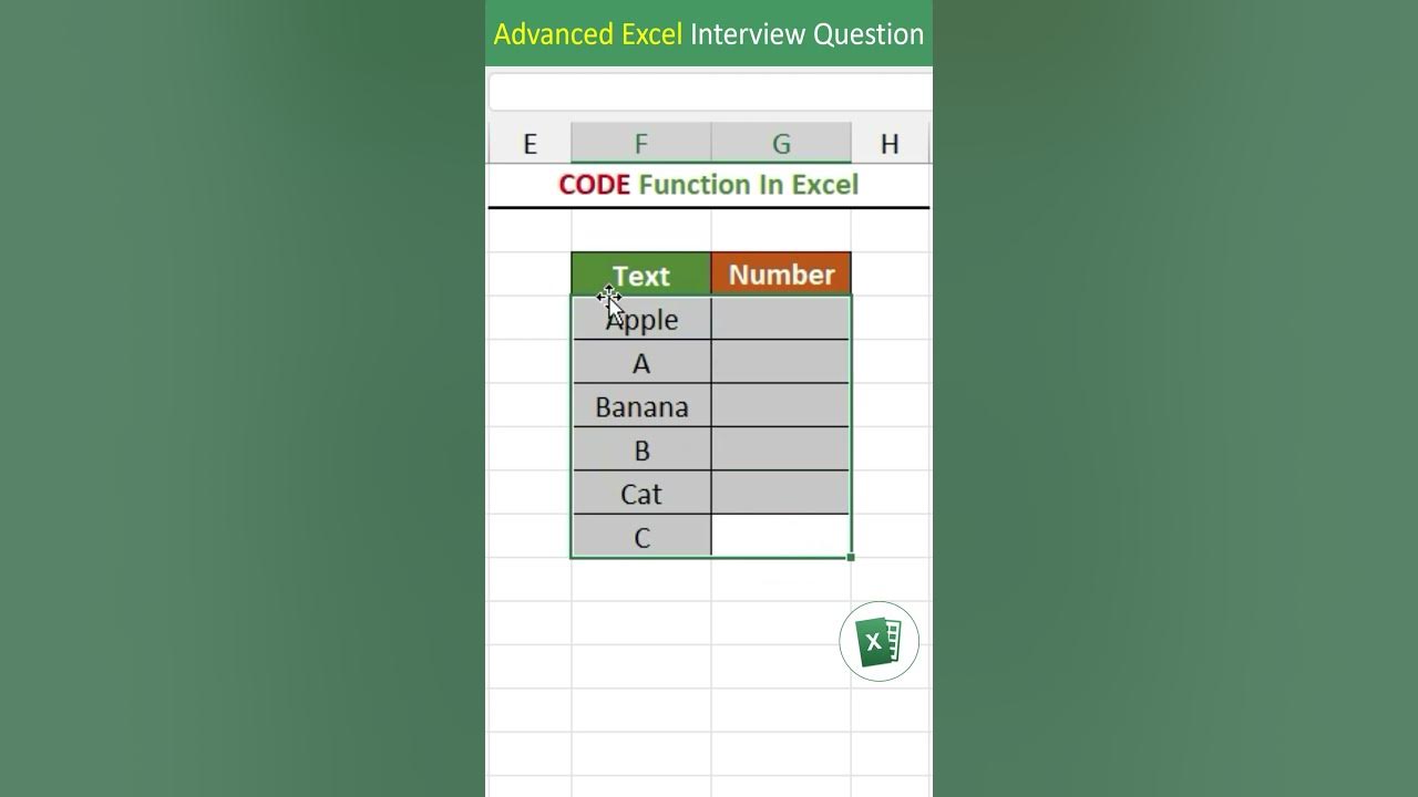 CODE function in excel | CODE formula in excel | excel interview ...