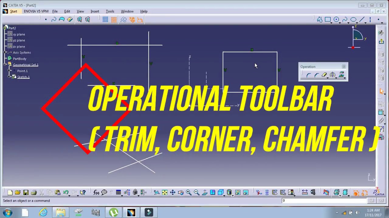 TRIM,CORNER,CHAMFER(OPERATIONAL TOOLBAR) - YouTube