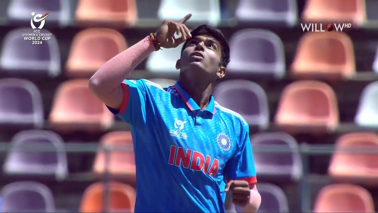 Raj Limbani 3 wickets vs South Africa U19 | Semi-Final 1 - IN19 vs SA19 ...