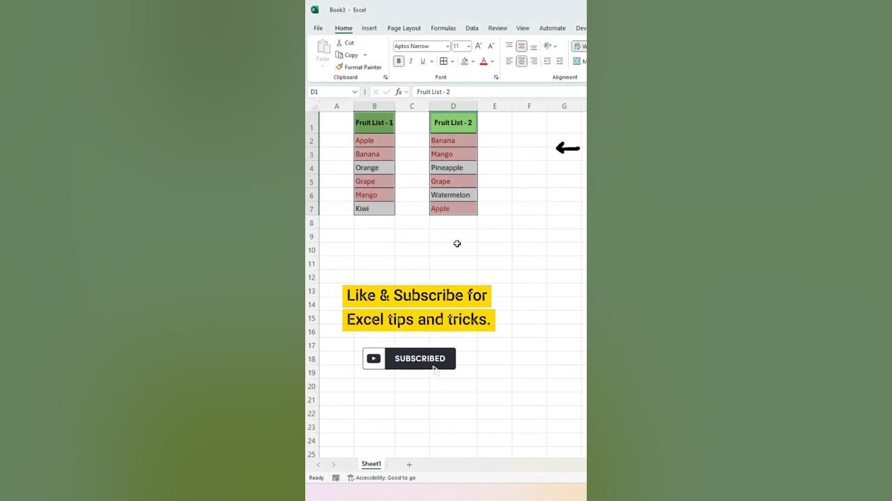 Highlight Duplicate Values Between Two Lists in Excel | Excel Tip - YouTube