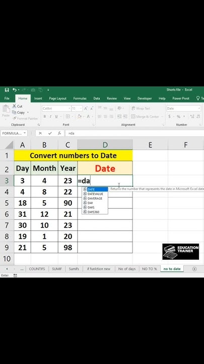Convert numbers into Date in Excel #excel #excelshortcuts #exceltricks - YouTube