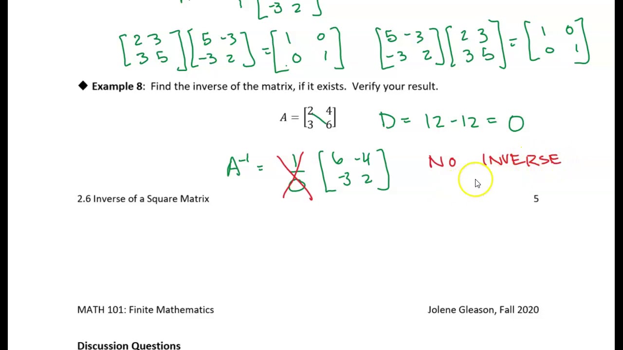 2 6 Inverse Of A Square Matrix Example 8 YouTube 2 6 Inverse Of A Square Matrix Example 8 YouTube