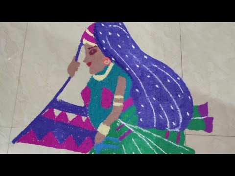 Beautiful lady art.../Rangoli design.. - YouTube