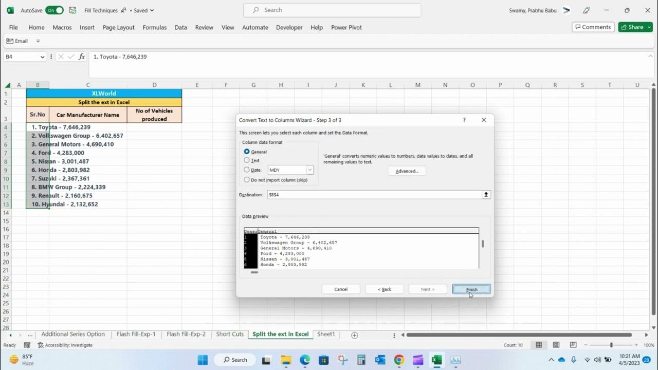 How to Split Text in Excel | # Split Text| #Excel Tips - YouTube