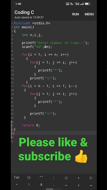 Half Diamond of * in c program |#shorts #cprogramming #coding - YouTube