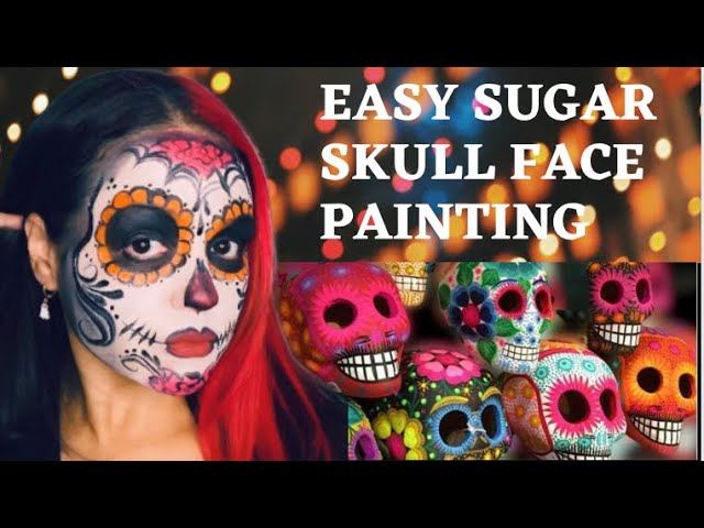 Red Sugar Skull Face Paint