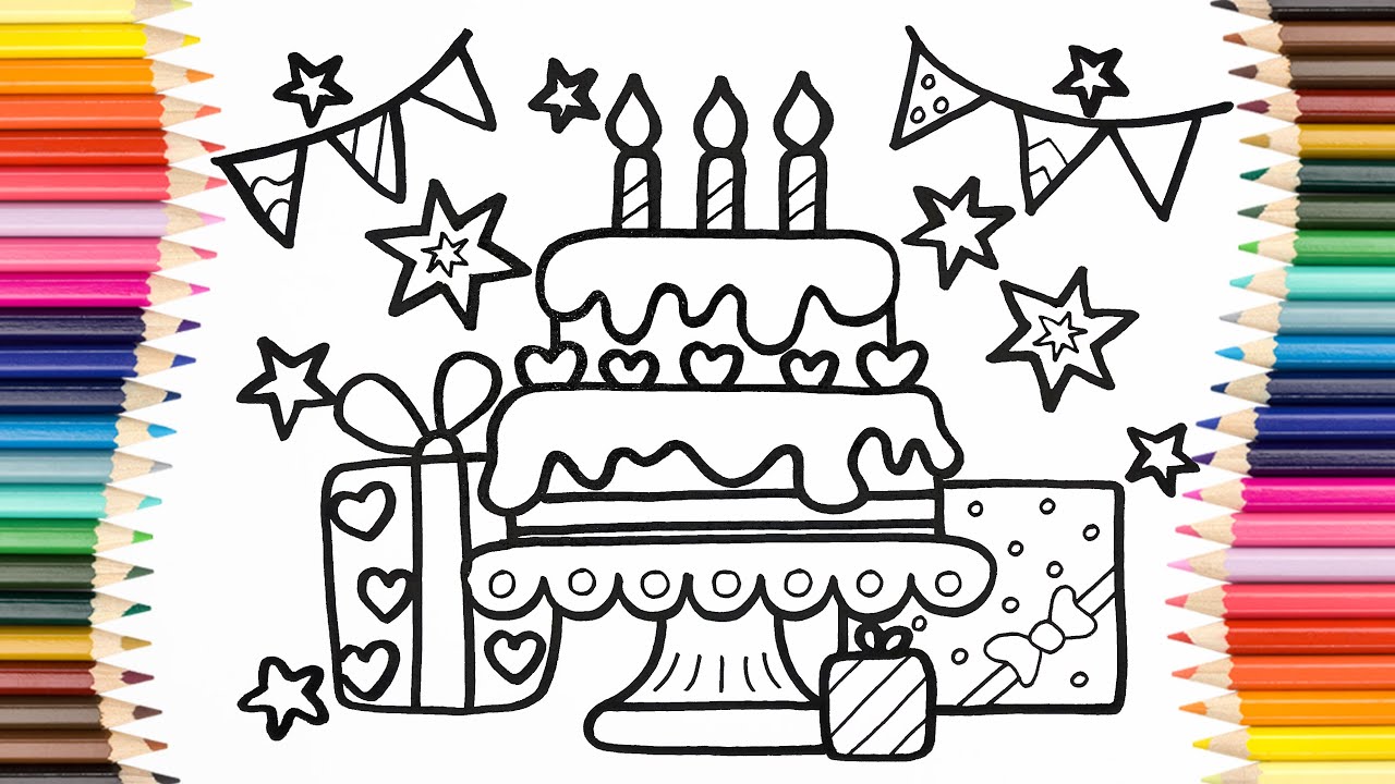How to Draw a Birthday Cake For Kids And Toddlers - YouTube