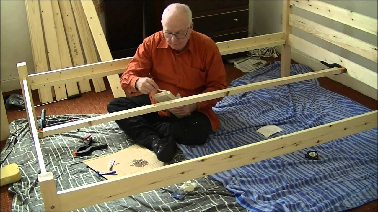 Assemble pine wood bedframe 5 - YouTube