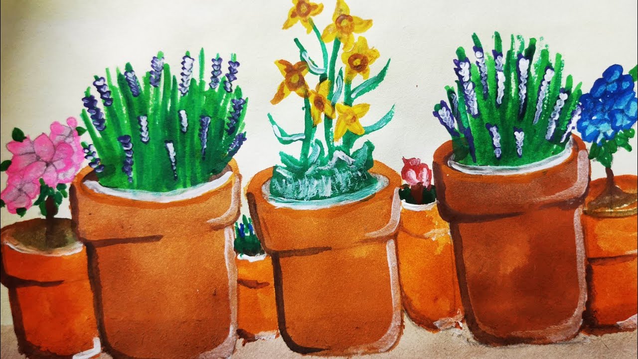plants painting || easy painting for beginners || Acrylic colors ...