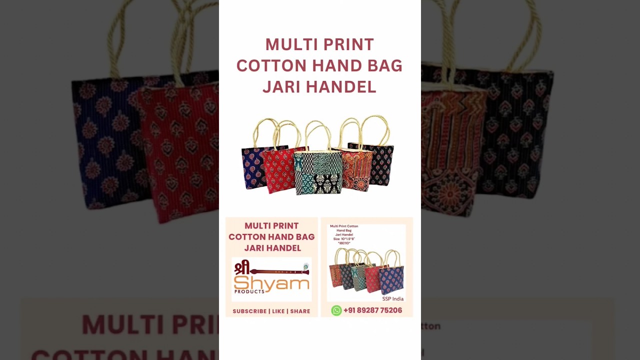 Multi print cotton hand bag jari handel. Ikkat print Cotton hand bag ...