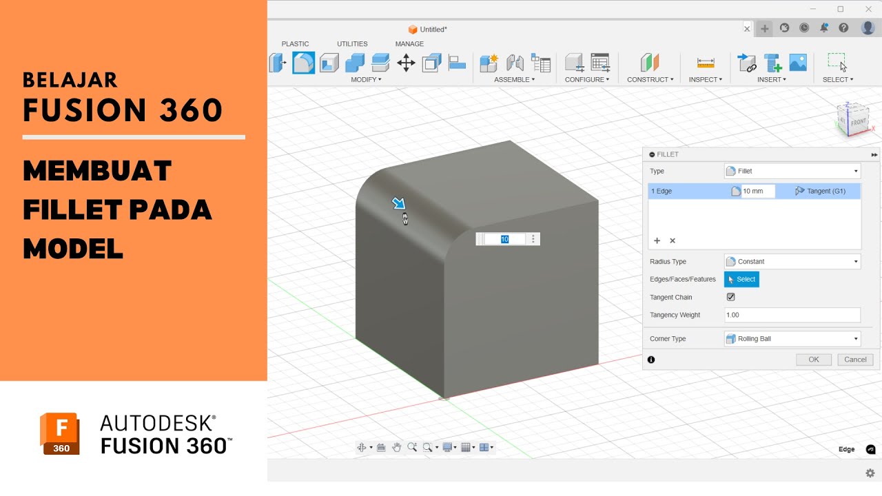 Membuat Fillet Pada 3D Model | Tutorial Fusion 360 Pemula - YouTube