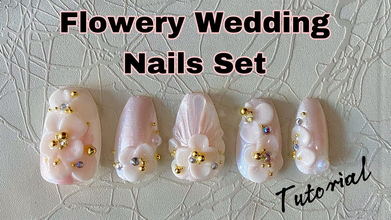 Flowery wedding nails - Tutorial wedding nail bunga 3d akrilik - YouTube