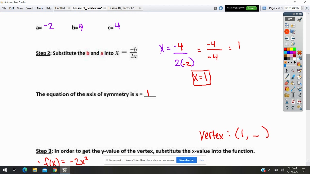 Lesson 9: Axis of Symmetry and Vertex Algebraically - YouTube