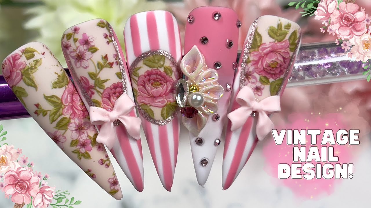 A VERY VINTAGE NAIL ART DESIGN USING FLORAL TRANSFER FOILS| EASY STEP ...