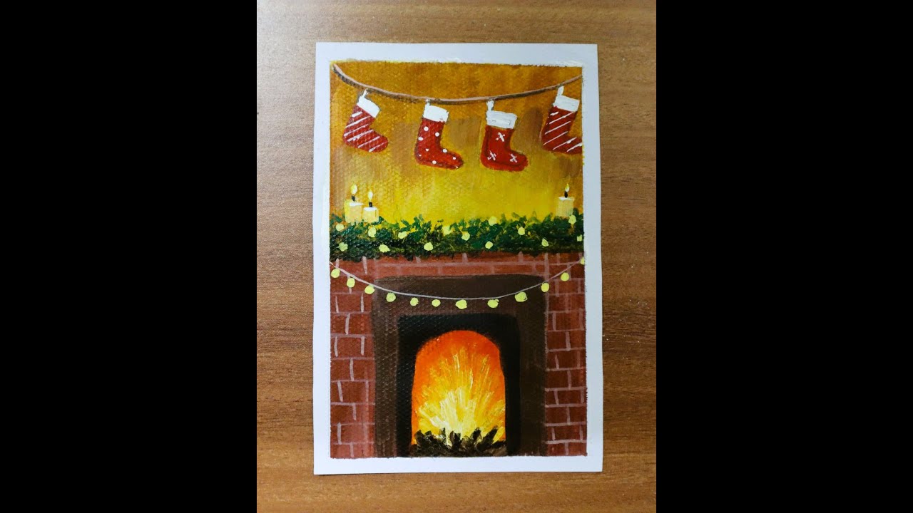 Christmas Fireplace Painting | Step by Step for Beginners || Glowing at ...