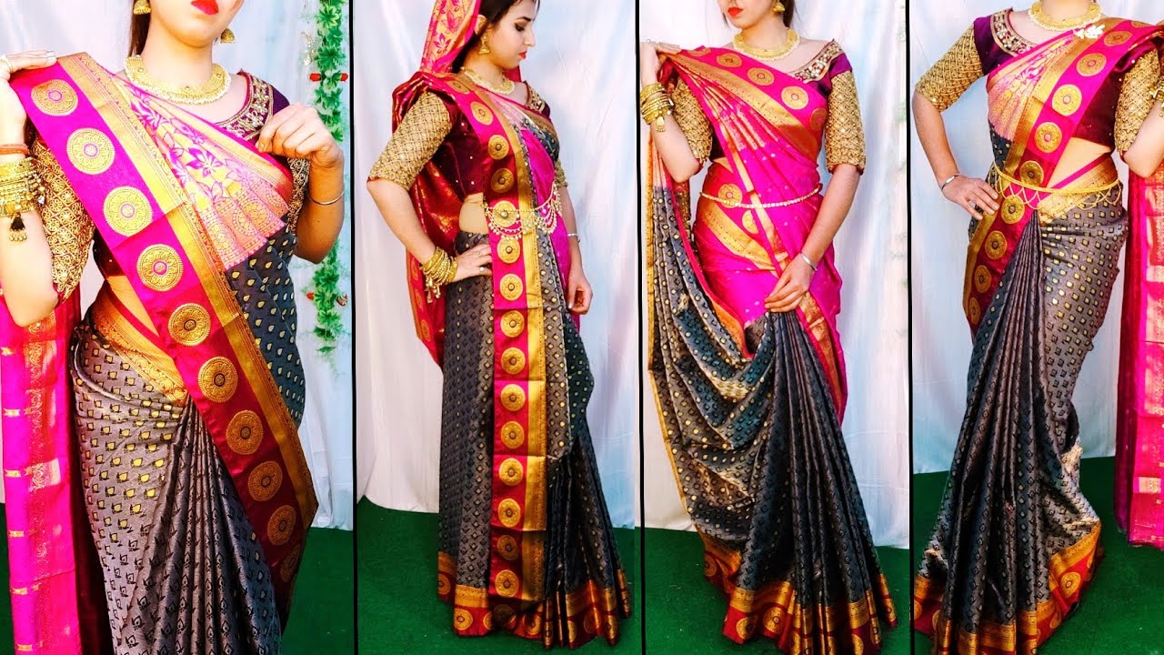 BANARASI SILK SAREE DRAPING WITH GHOONGHAT IN 3 DIFFERENT STYLES|SAREE ...