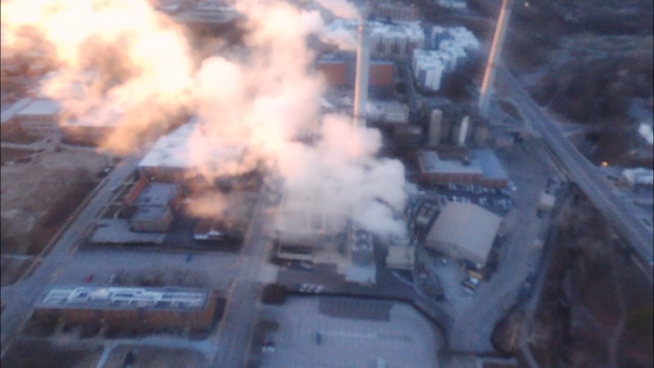 Cold morning sunrise flight around the MU CHP plant. - YouTube