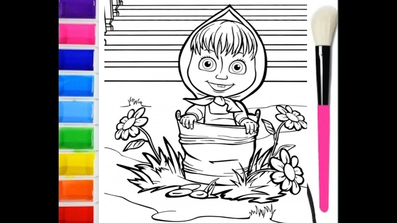 How to Draw cute Masha into the Bucket in the Garden 🌼 🌸 #drawing # ...