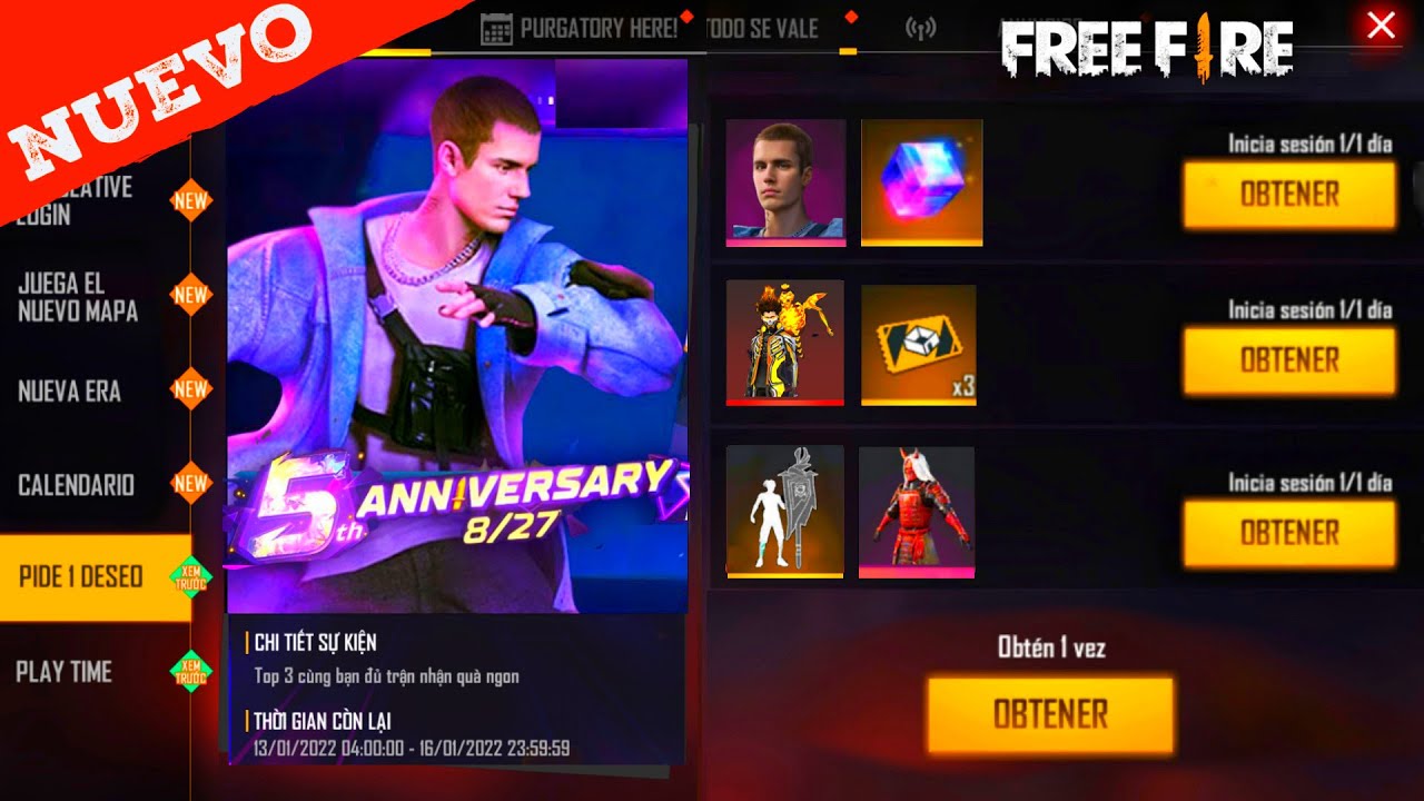 EVENTO DE 5 ANIVERSARIO EN FREE FIRE RECOMPENSAS - free fire event 5th ...