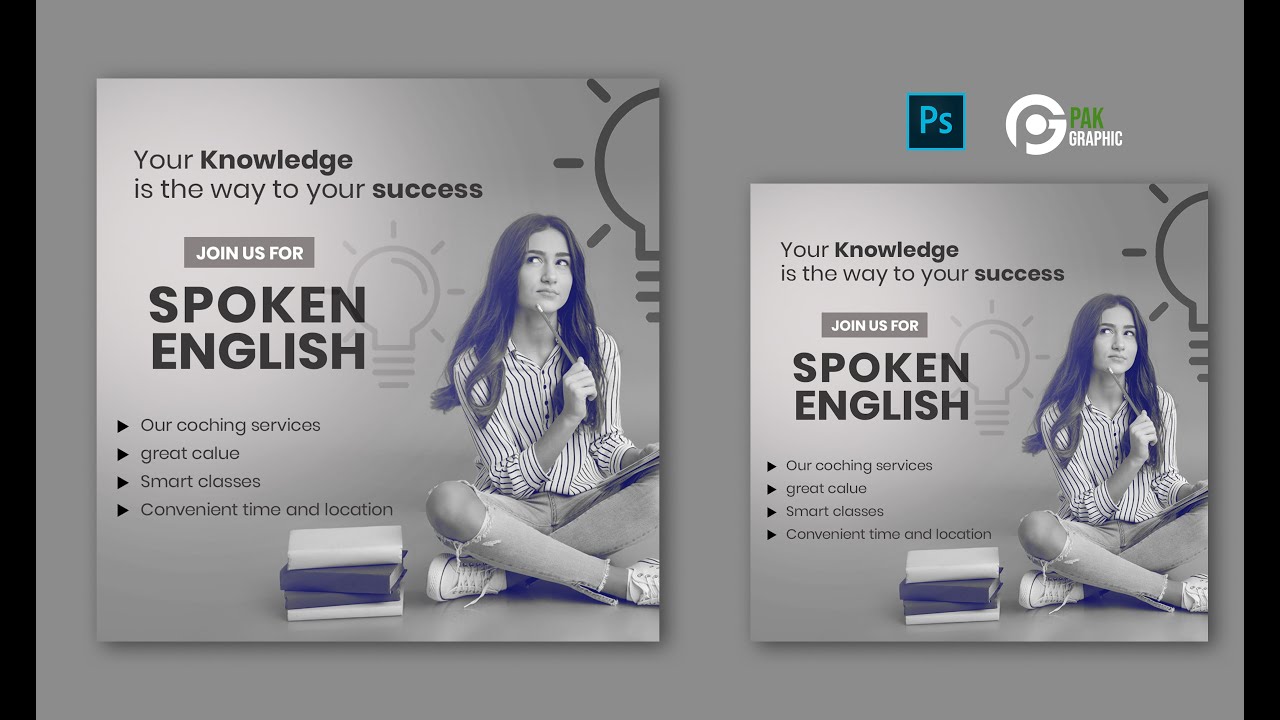 English Spiking Ads Post Design For Institute | Photoshop Tutorial ...