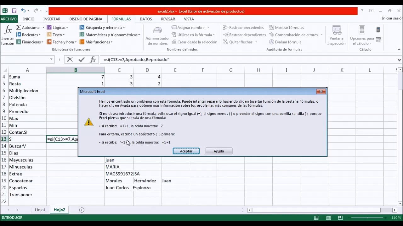 Excel fórmulas - YouTube