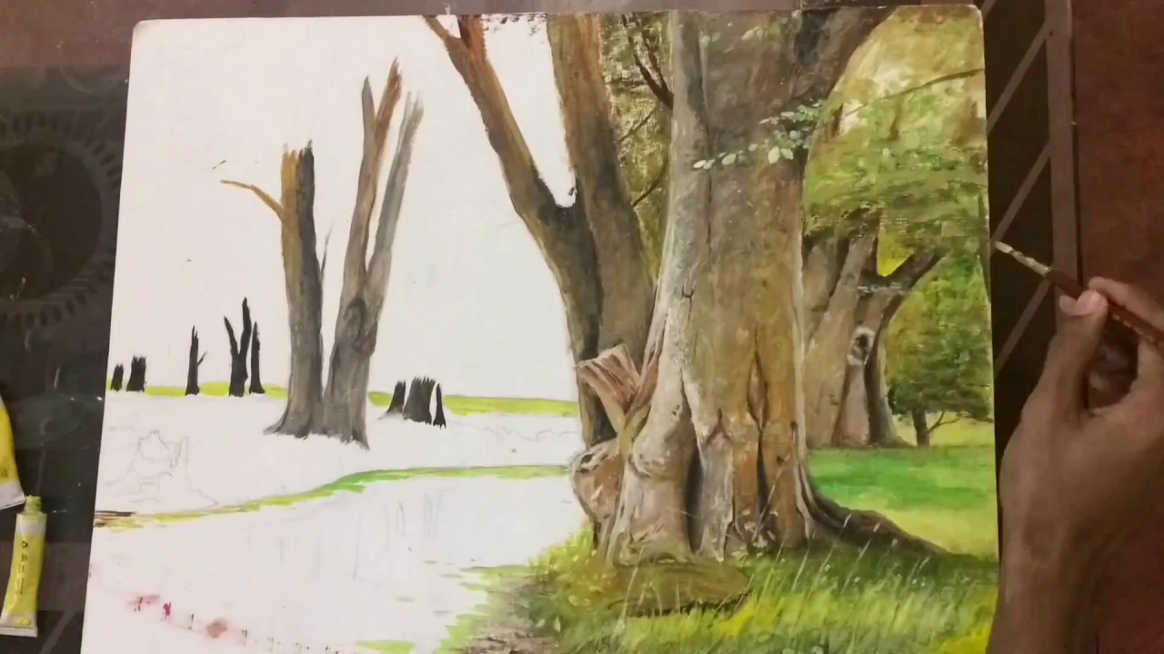 Realistic landscape painting | oil painting - YouTube