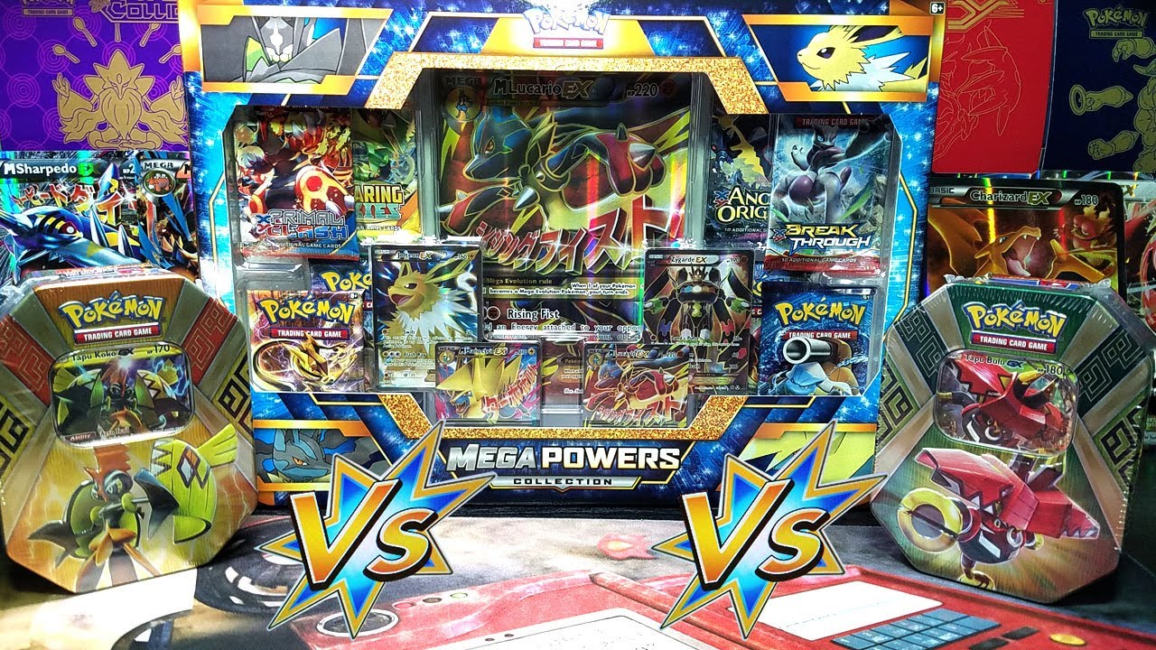 CRAZY MEGA POWERS COLLECTION BOX VS TAPU KOKO & TAPU BULU TINS! POKEMON ...