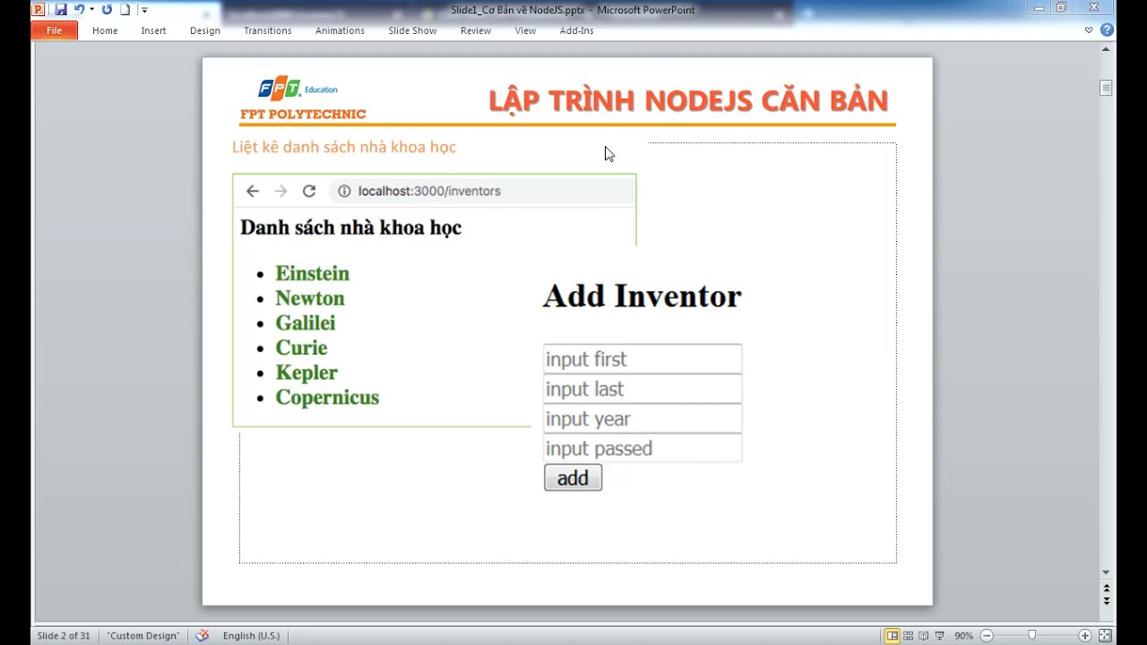 nodejs web503 Thêm nhà khoa học vào danh sách Lab1 bài4 - YouTube