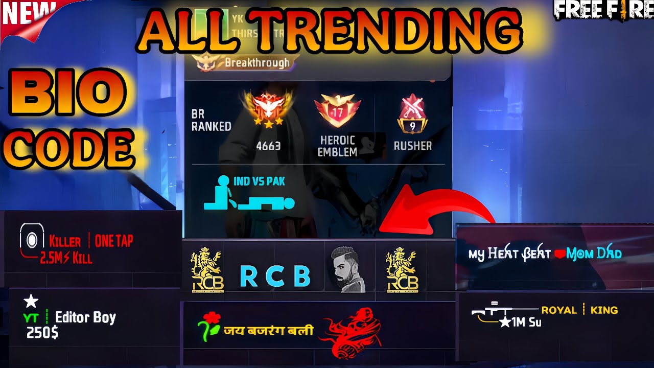 All TRENDING BIO CODE FREE FIRE 🔥 RCB BIO CODE 🔥 INDIA VS PAKISTAN BIO ...