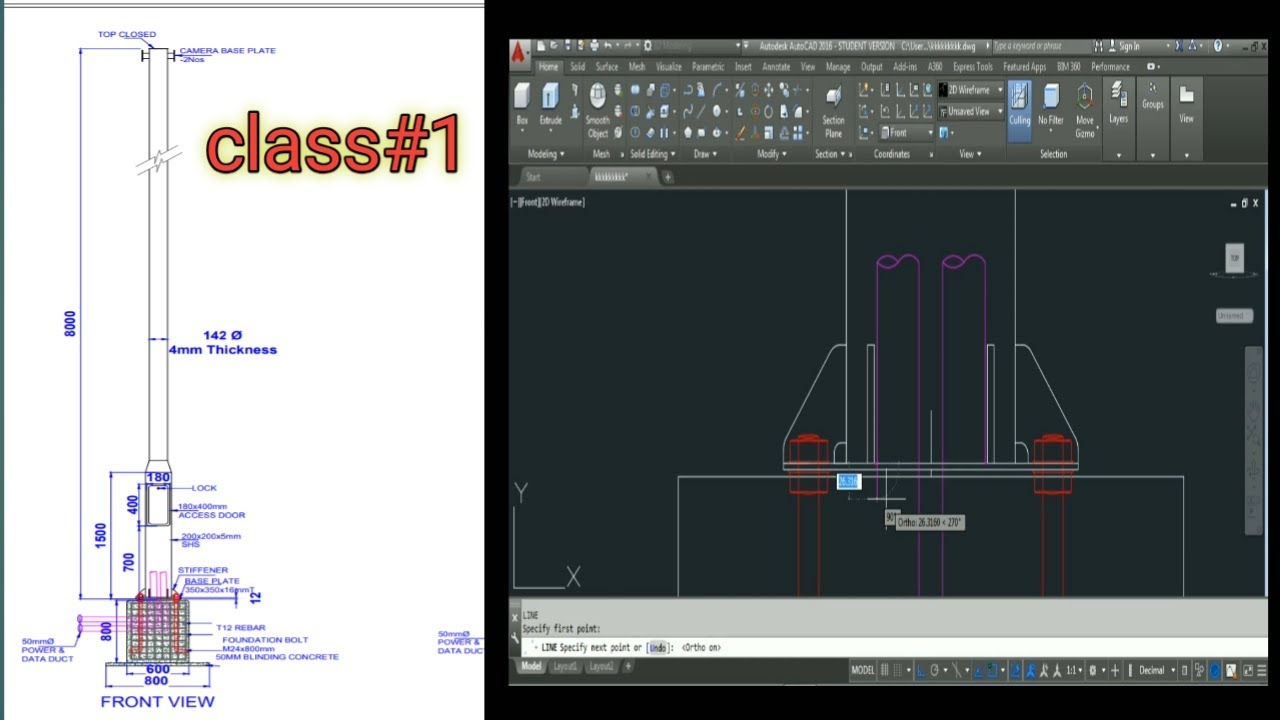 8 MTR CAMERA POLE DESIGN | How to make camera pole in AutoCAD 2021 ...