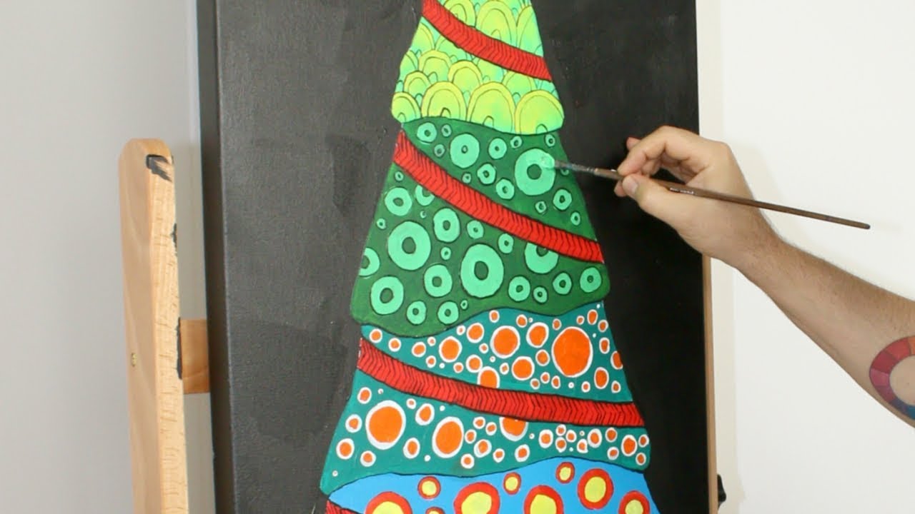 How to Make a Patterned Christmas Tree Painting - YouTube