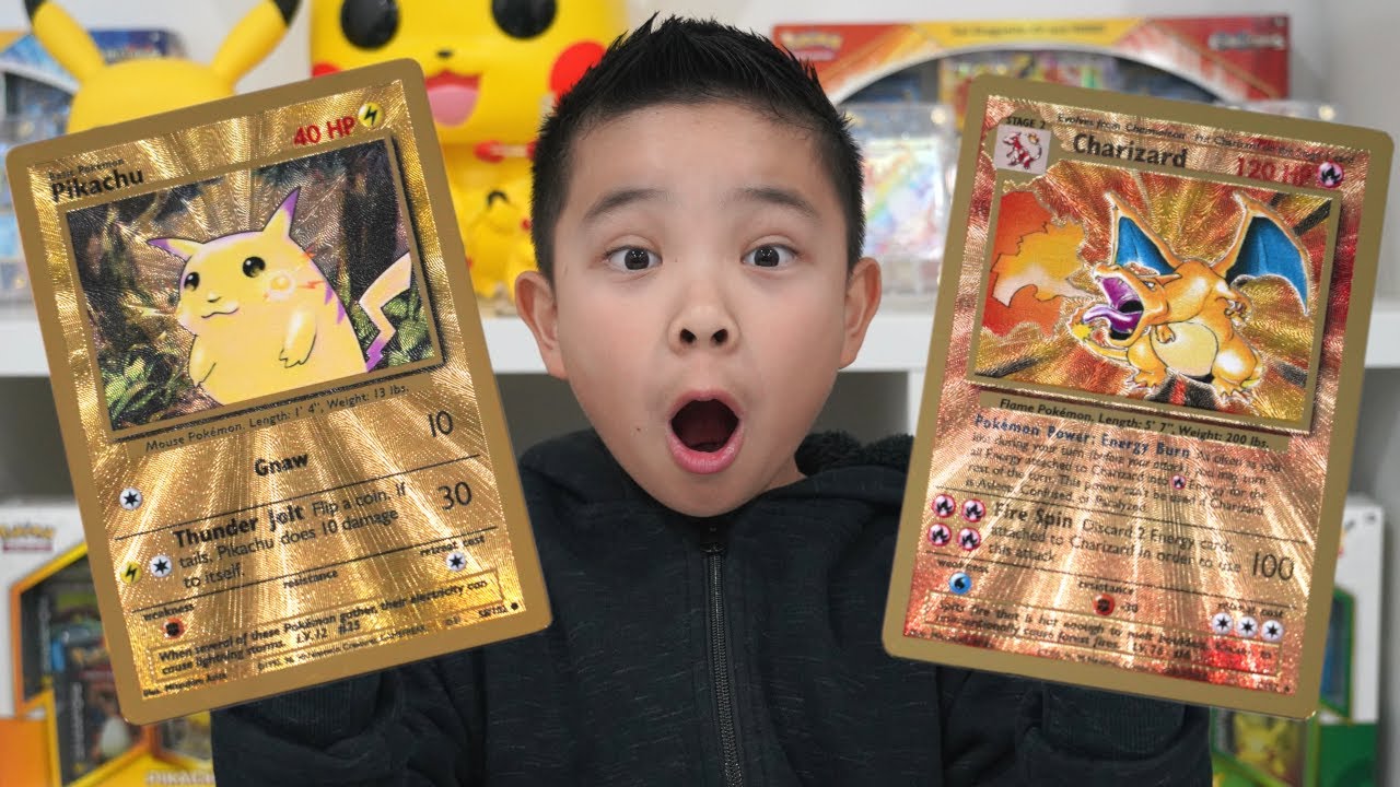 GOLD CHARIZARD and PIKACHU RARE Pokemon Cards CalvinCKN - YouTube