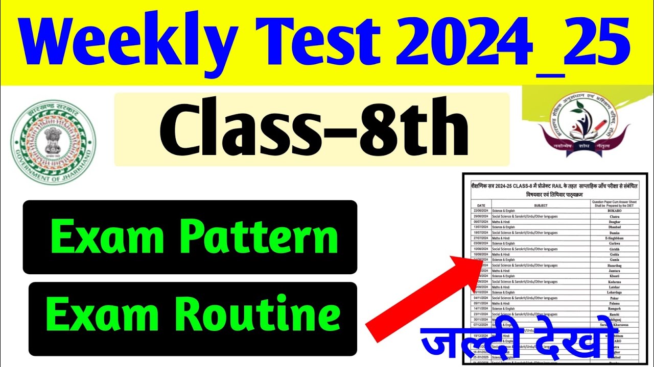 Jcert Weekly Test Class 8 Exam Routine, Exam Pattern 2024_25 जल्दी देखो ...