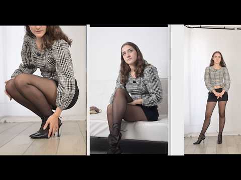 TRY ON HAUL FASHION INTERVIEW : Pantyhose, Stockings, Tights, Leather heels  (4K)